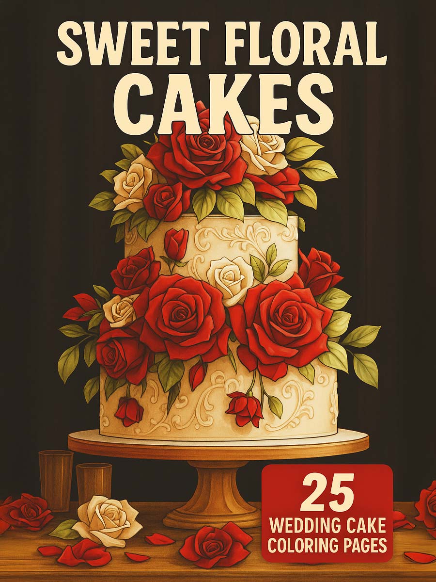 Sweet Floral Cakes – 25 Wedding Cake Coloring Pages - Pauls Magic ...